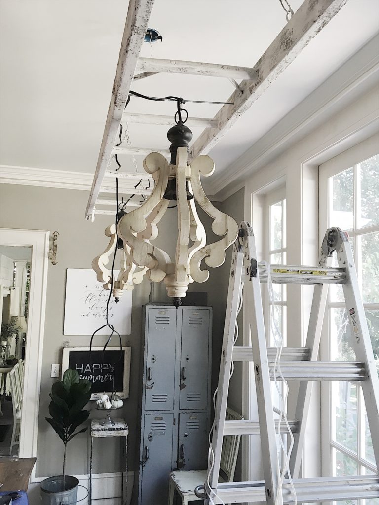 How to Make a Ladder DIY Chandelier - MY 100 YEAR OLD HOME