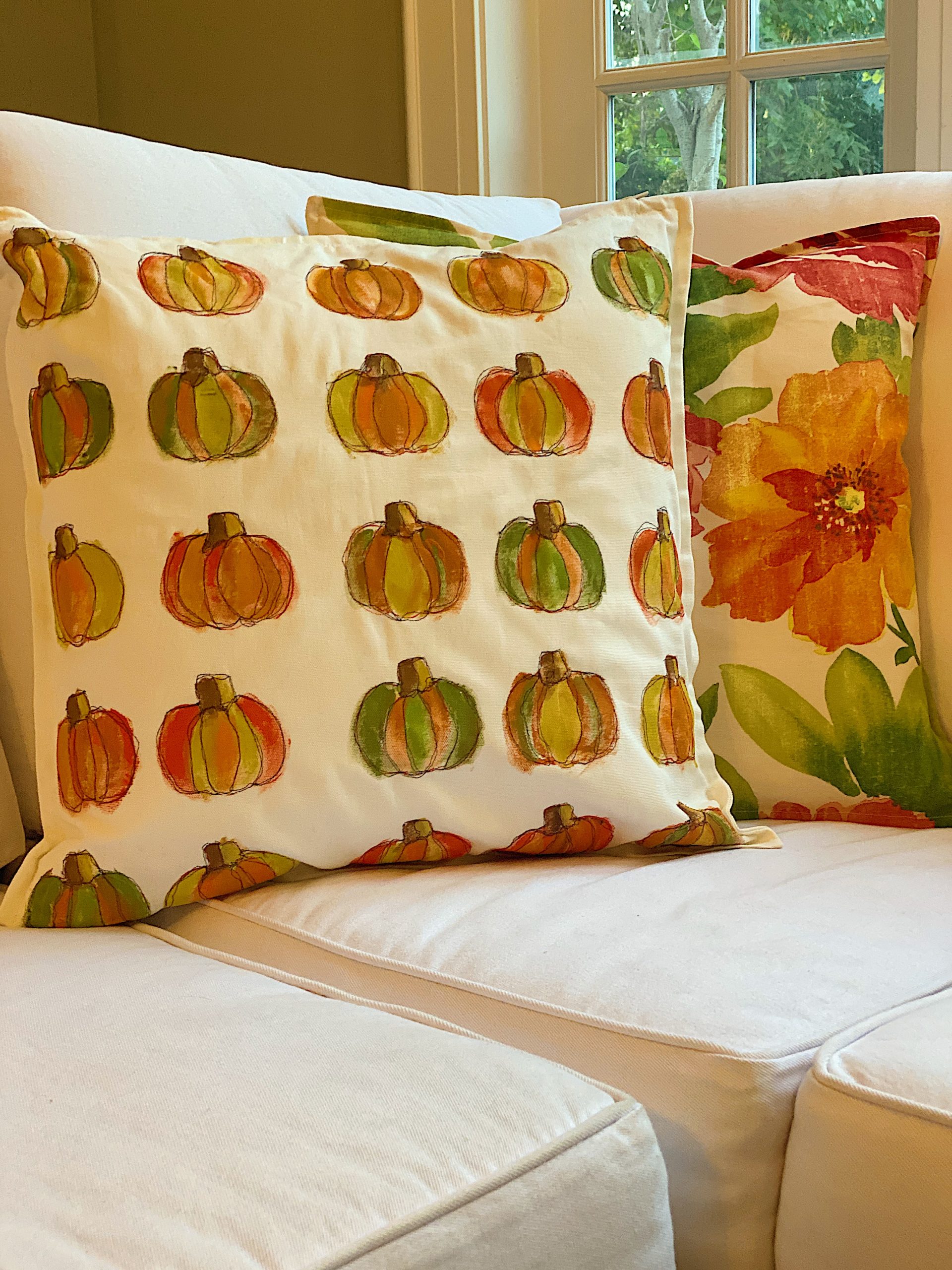 Fall Pumpkin Decor and Pumpkin Pillow - MY 100 YEAR OLD HOME