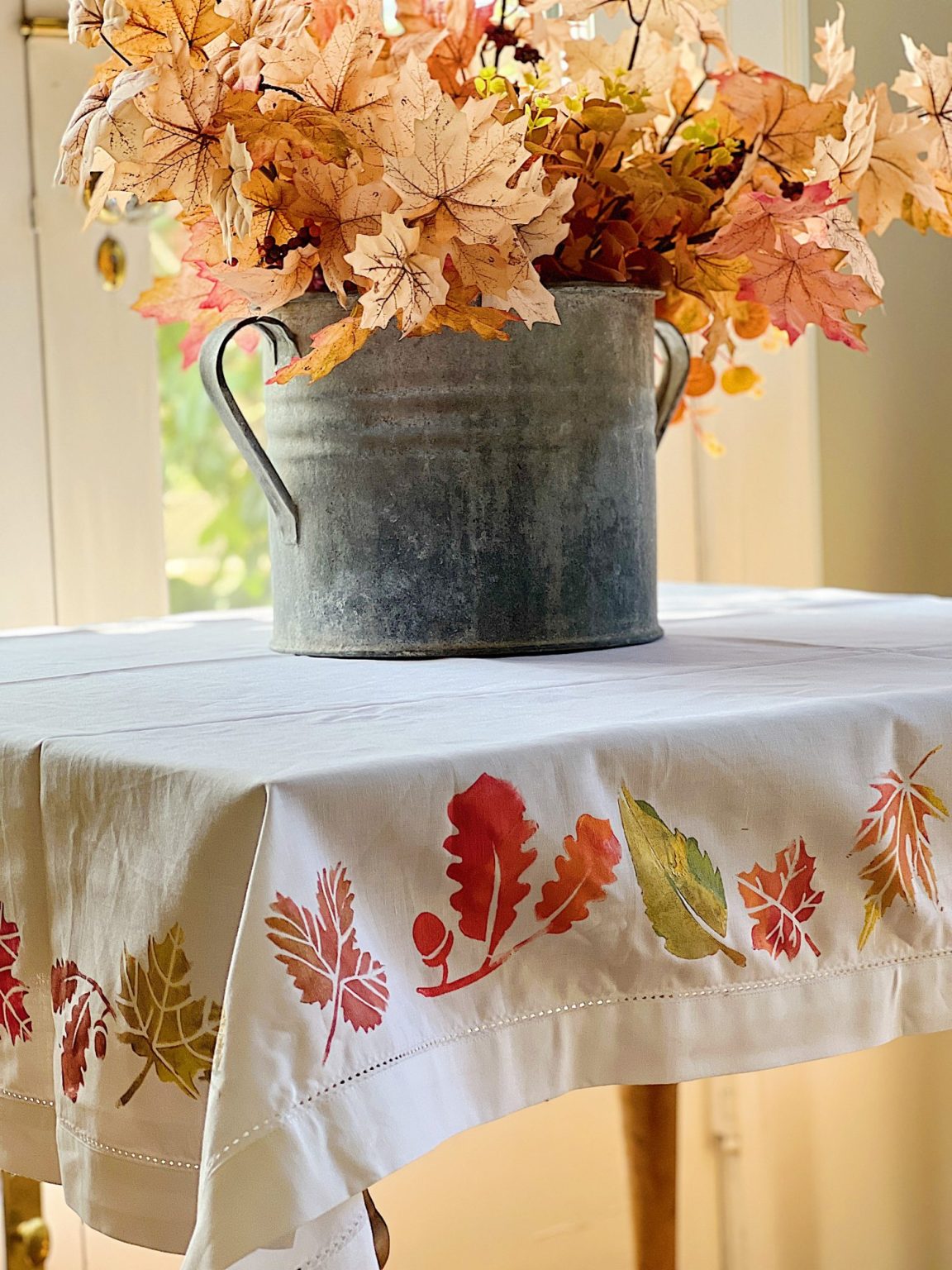 An Easy and Gorgeous Fall Tablecloth DIY - MY 100 YEAR OLD HOME