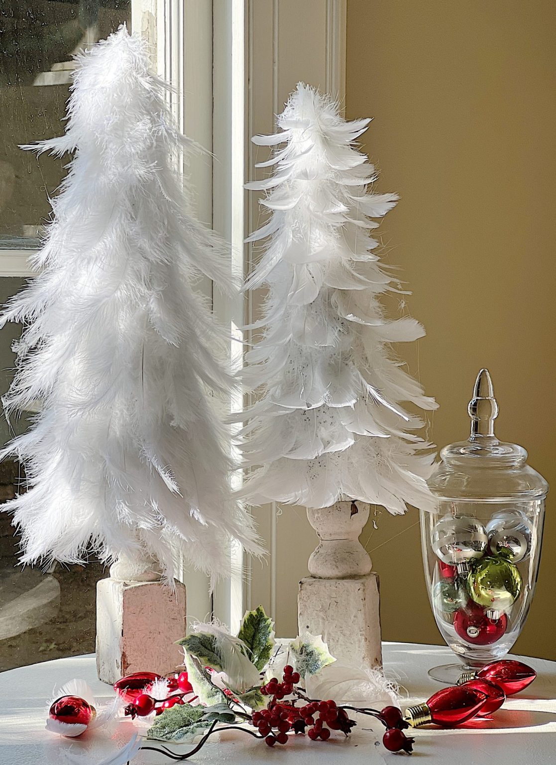 DIY White Christmas Tree with Feathers - MY 100 YEAR OLD HOME