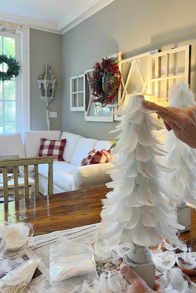 DIY White Christmas Tree with Feathers - MY 100 YEAR OLD HOME