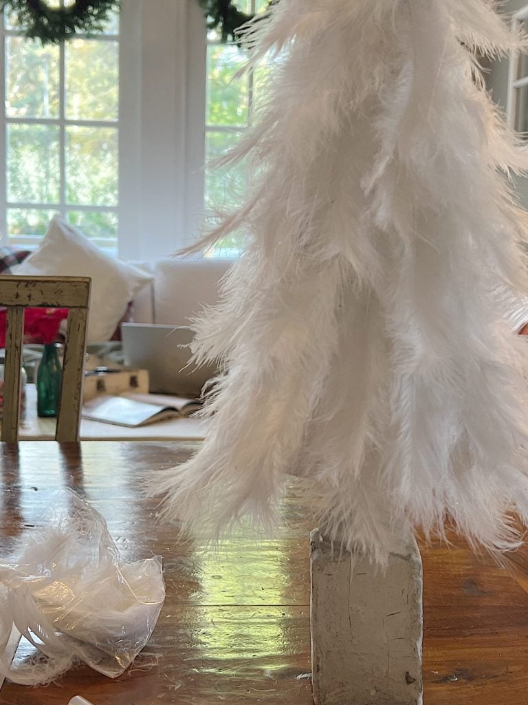 DIY White Christmas Tree with Feathers - MY 100 YEAR OLD HOME