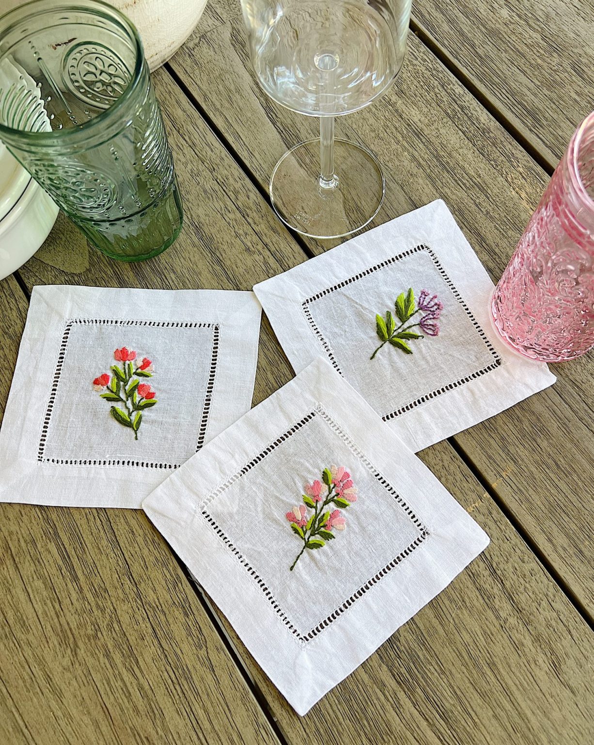 Spring Cocktail Napkins with Flower Embroidery DIY - MY 100 YEAR OLD HOME