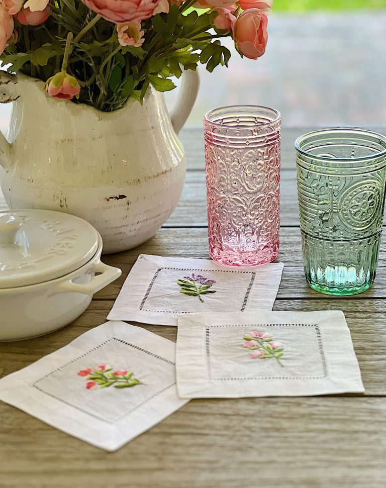 Spring Cocktail Napkins with Flower Embroidery DIY - MY 100 YEAR OLD HOME