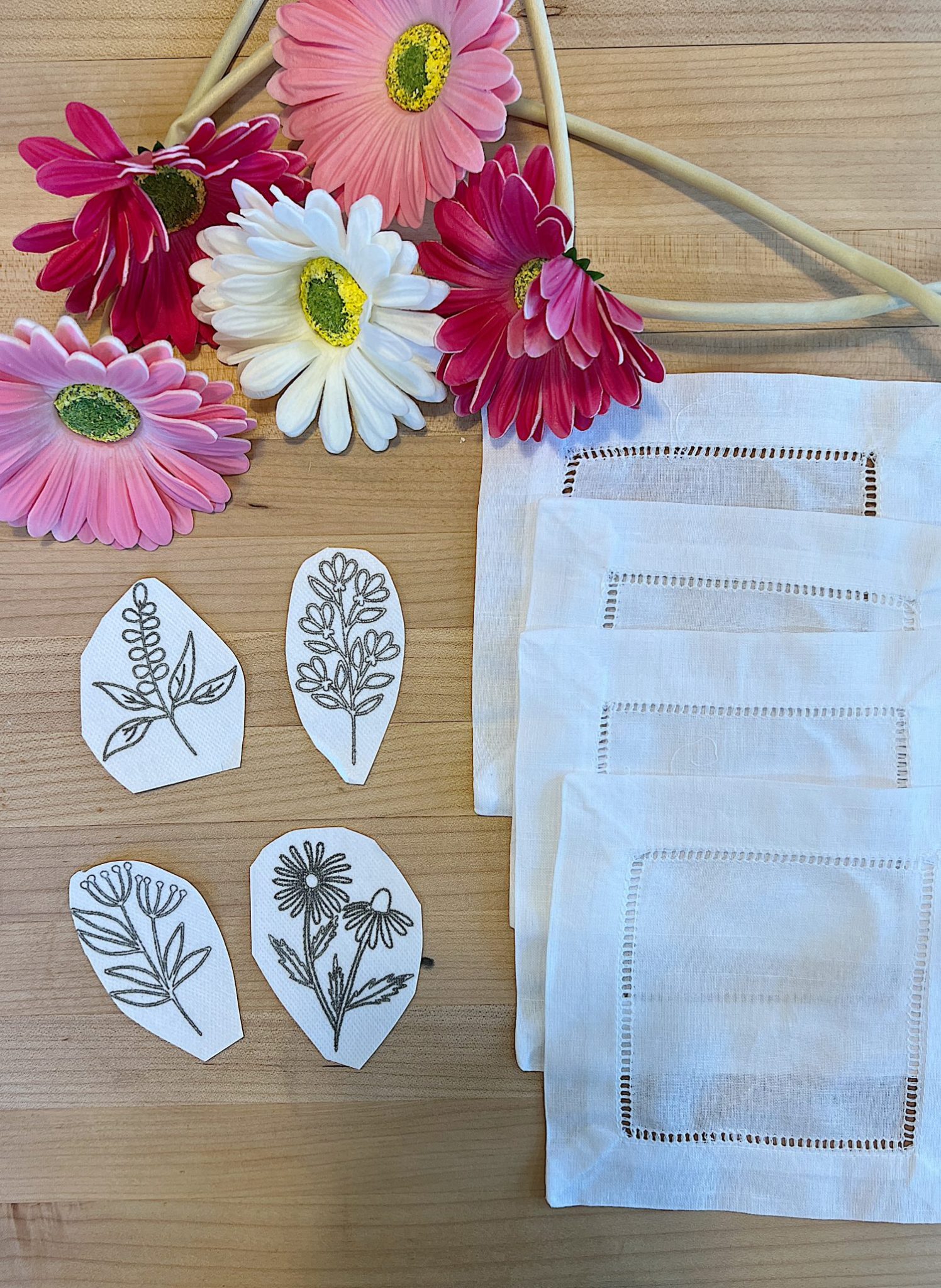 Spring Cocktail Napkins with Flower Embroidery DIY - MY 100 YEAR OLD HOME